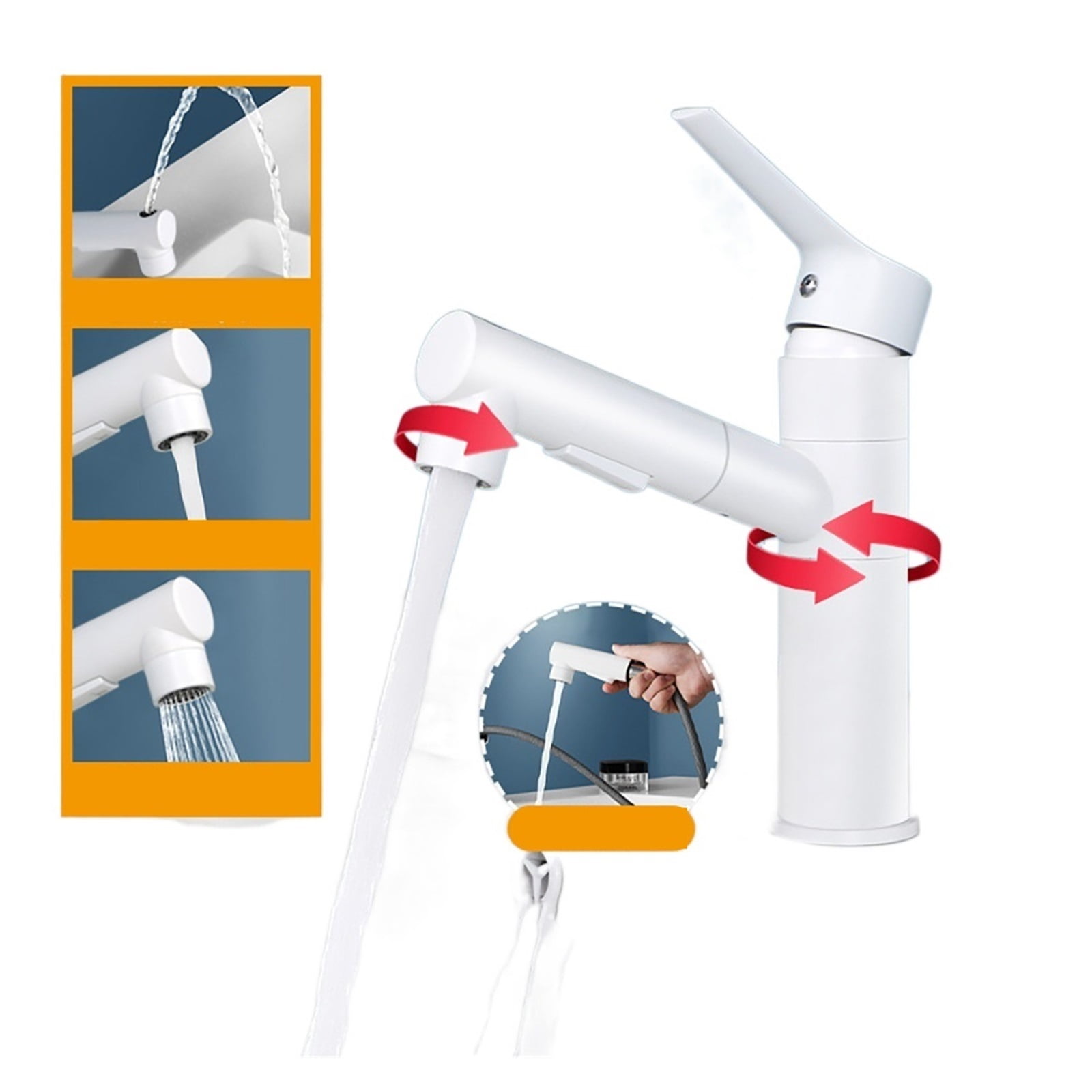 Bathroom Washbasin Pull-out Cold And Hot Water Faucet Rotatable ...