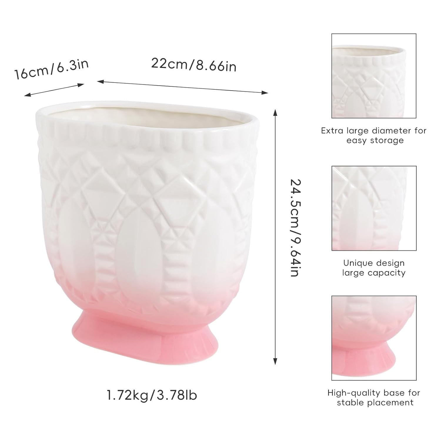 Bathroom Wastebasket - Ceramic Trash Can for Home & Office, Modern ...