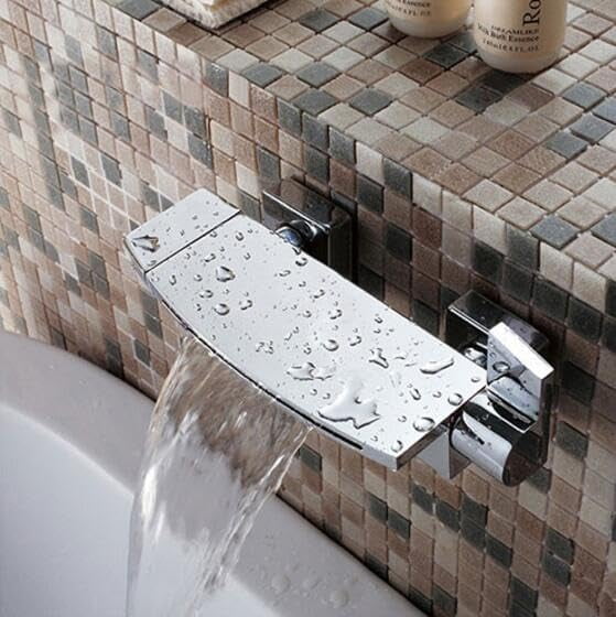 Bathroom Waterfall Bathtub Shower Faucet Hot and Cold Water Black Brass ...