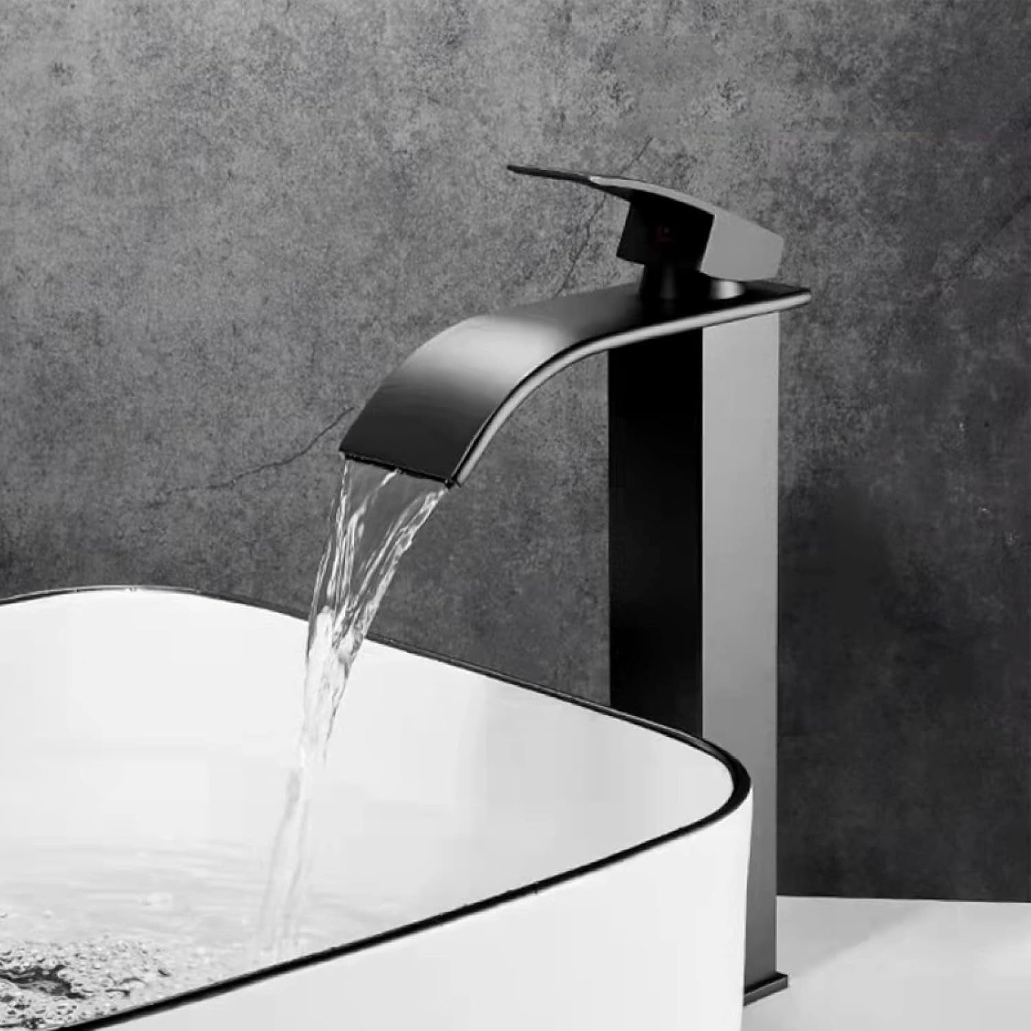 Bathroom Waterfall Faucet Black, Hot and Cold Water Mixer Tap ...
