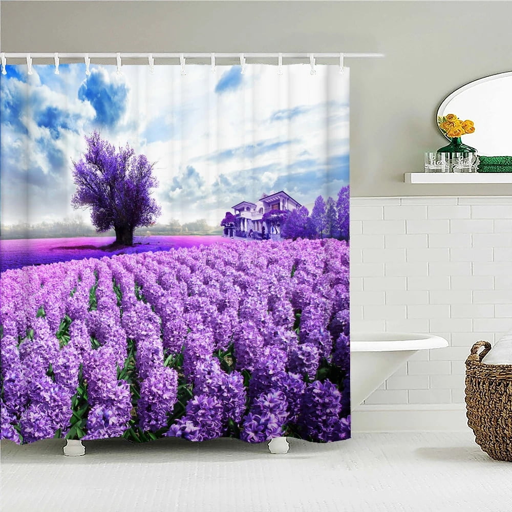 Bathroom Waterproof Shower Curtain Beautiful Lavender Idyllic Nature ...