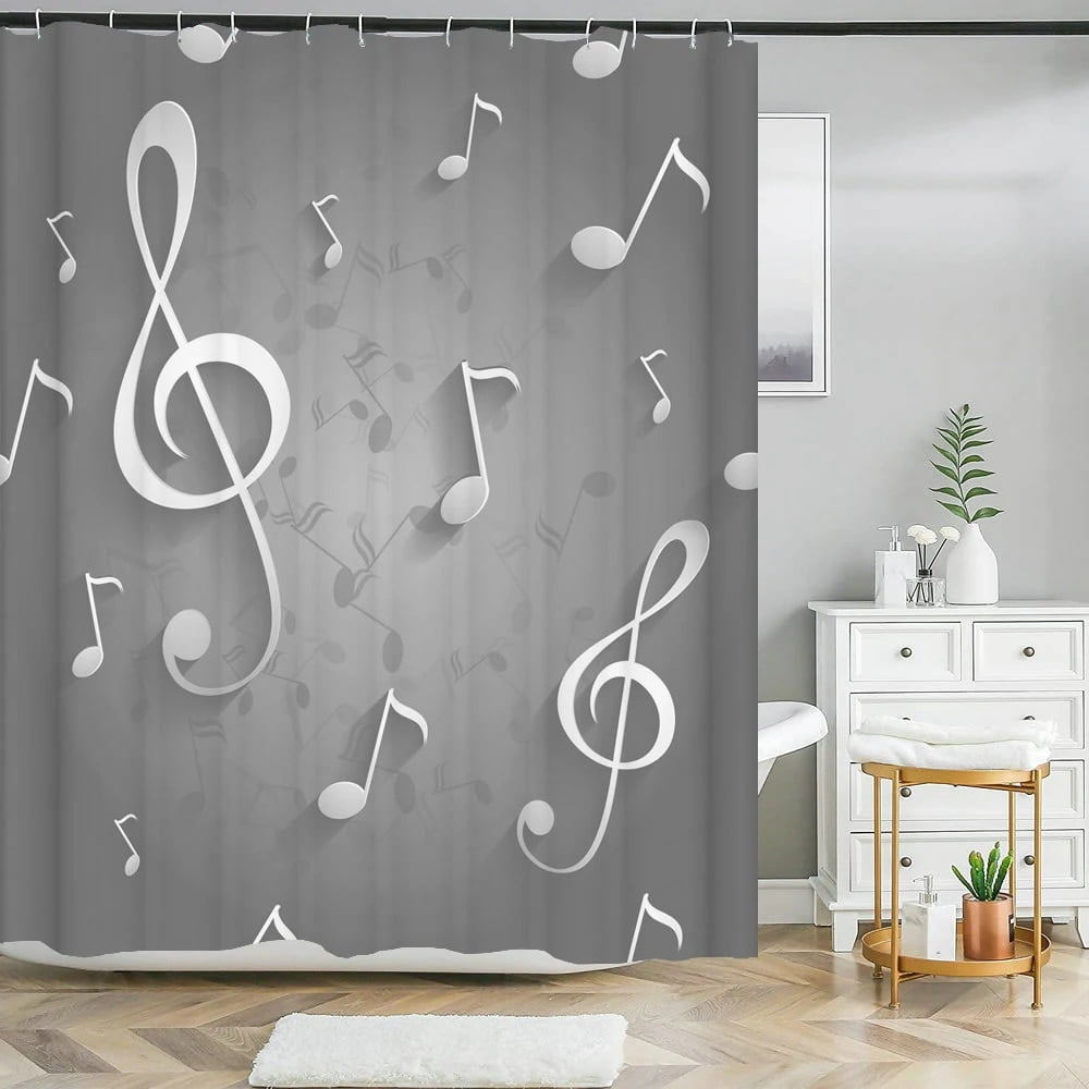 Bathroom Waterproof Shower Curtain Simple Art Music Notes Pattern ...
