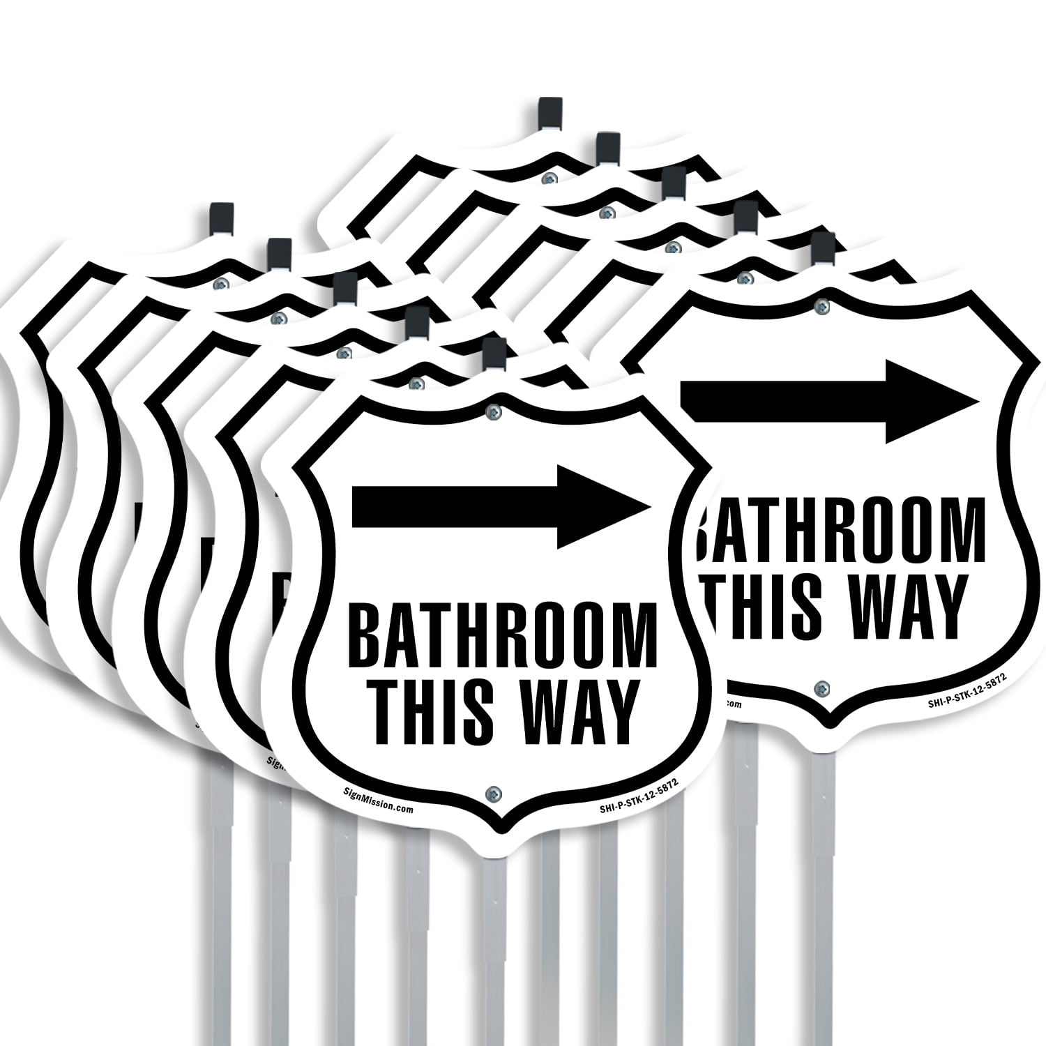 Bathroom This Way Right (10 Pack) 12 inch X 12 inch Shield Shaped ...