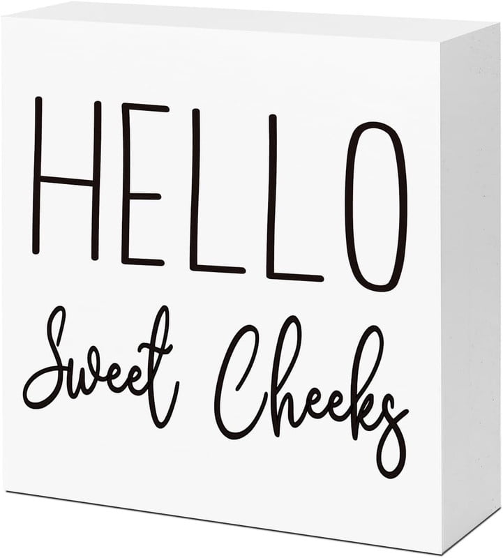 Bathroom Wood Block Signs,Hello Sweet Cheeks Wooden Box Sign For ...