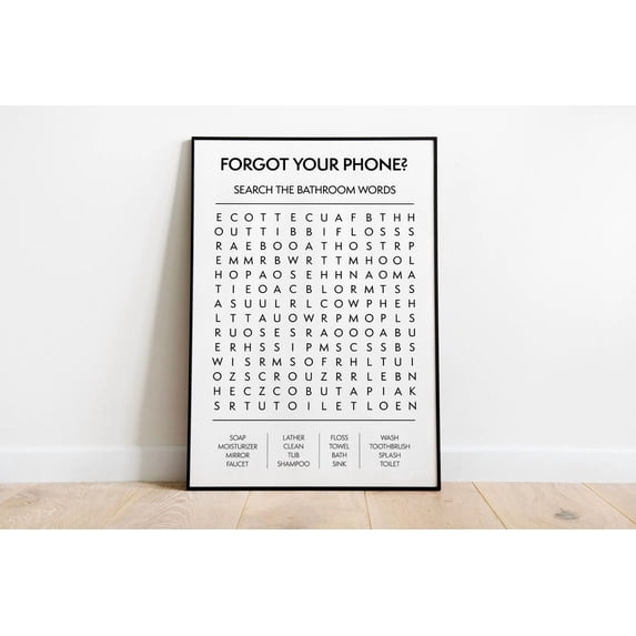 Bathroom Word Search Art Print, Forgot Your Phone Puzzle, Unframed ...