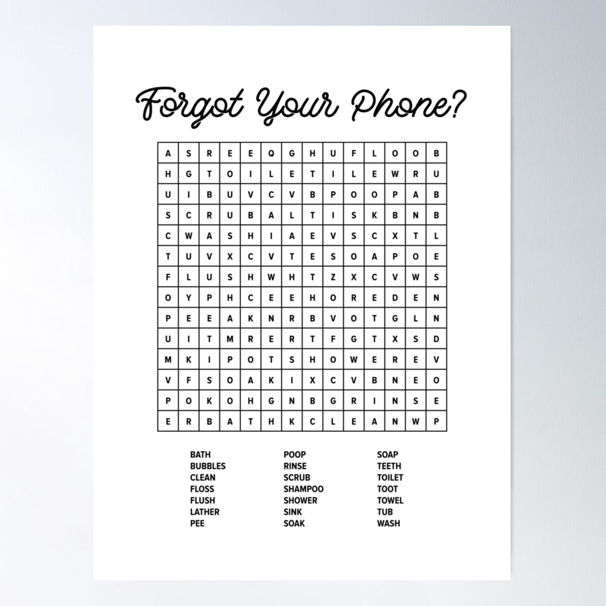Bathroom Wordsearch Poster Wall Art Modern Wall Decor For Living Room ...