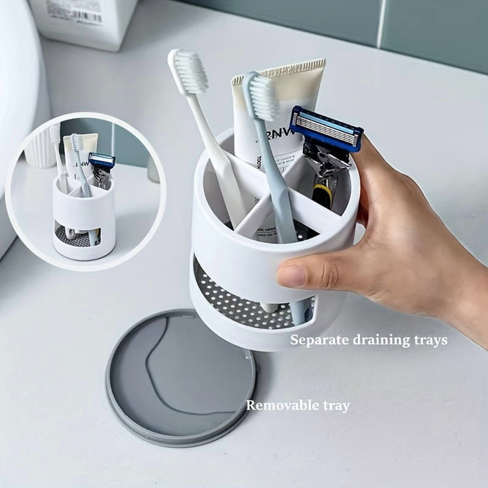 Bathroom countertop storage box with drainage tray, multiple ...
