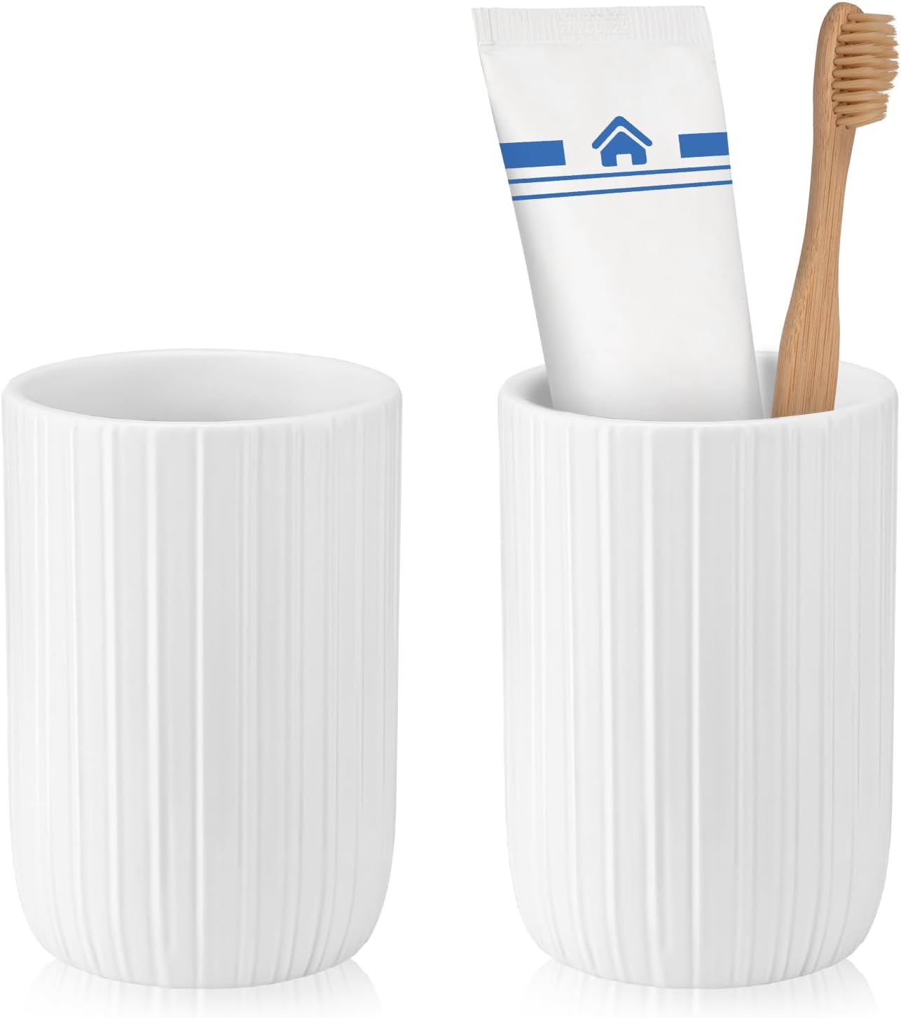 Bathroom cup ceramic 2-piece set 12.6 ounces reusable toothbrush cup ...