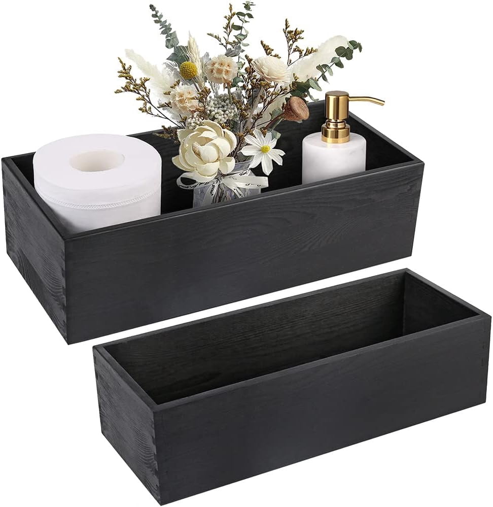 Hltser Bathroom Decor 2 Pack Wooden Toilet Paper Holder Black Toilet ...
