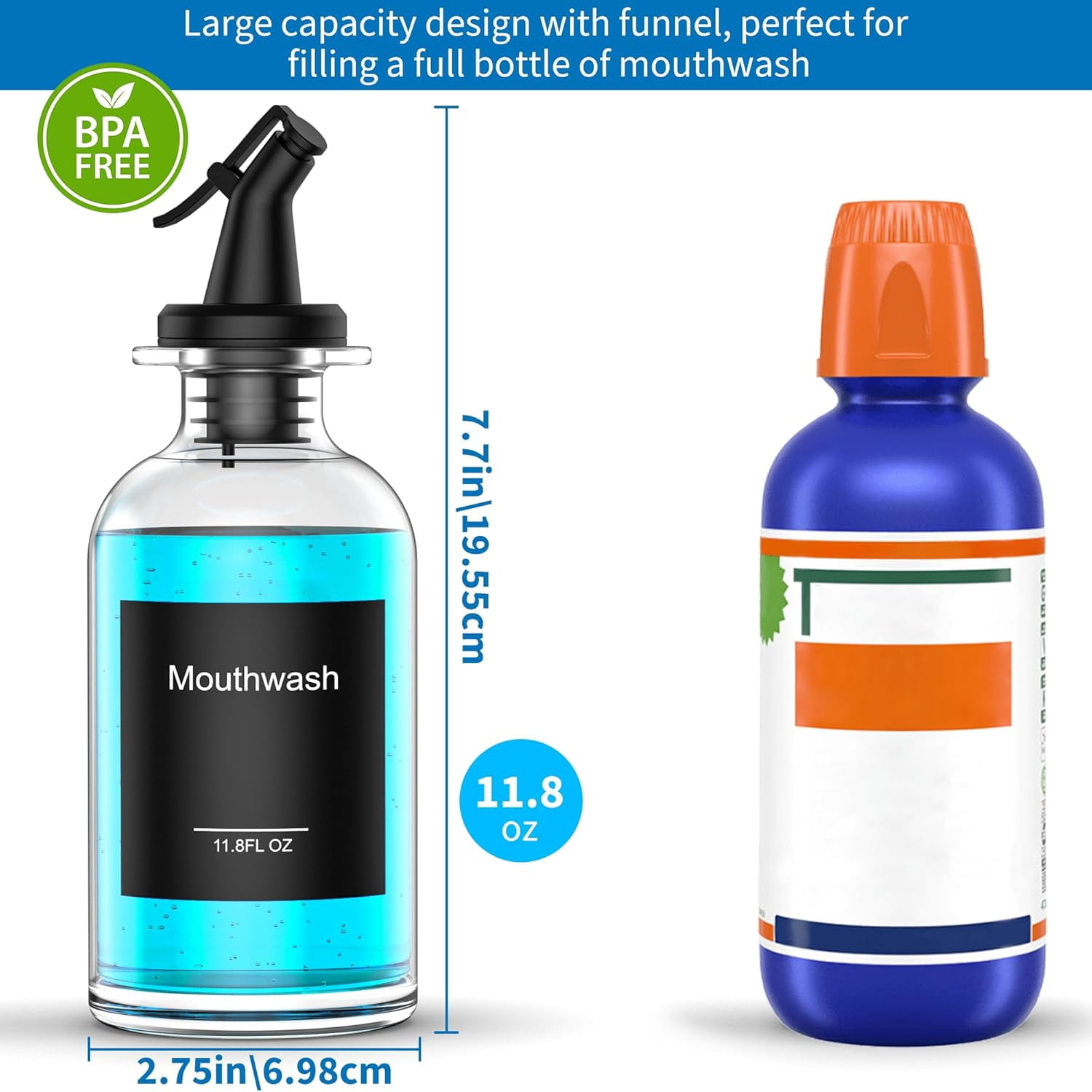 Bathroom glass mouthwash dispenser with cup, black toothbrush holder ...