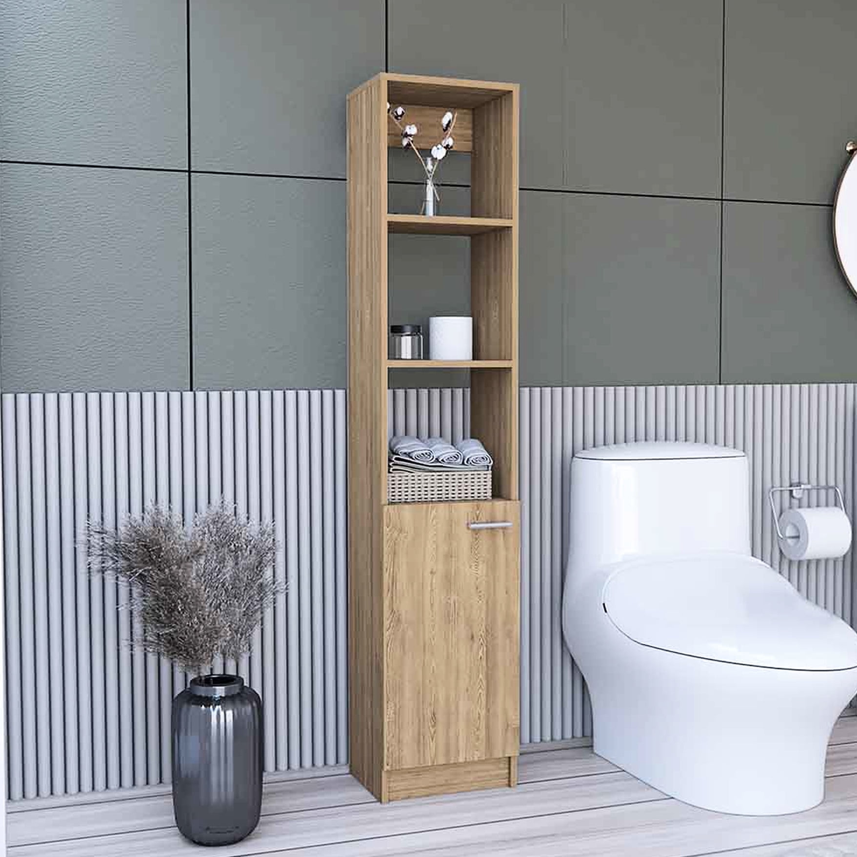 Bathroom linen cabinet with two interior shelves and bottom storage in ...