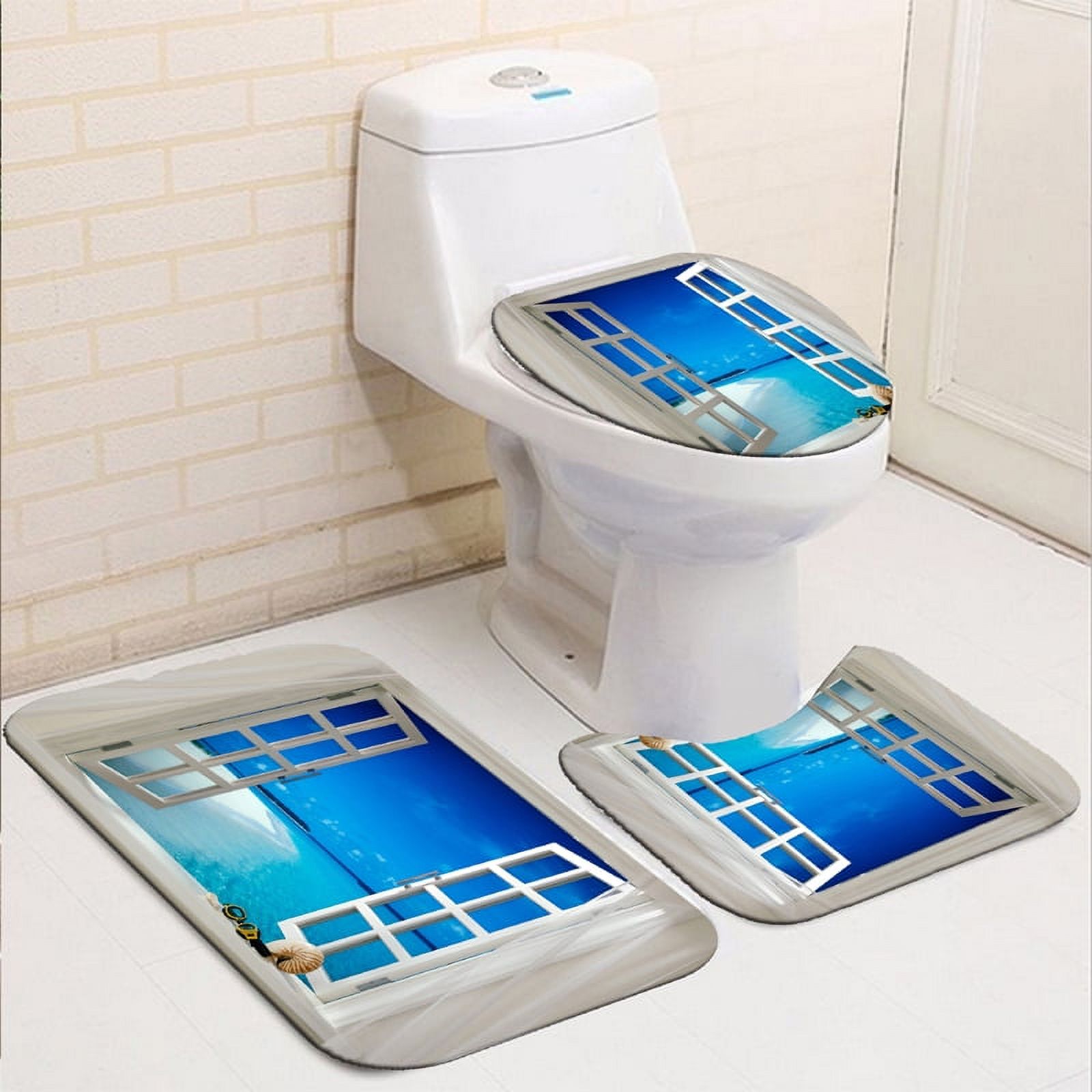 Bathroom r Waterproof Shower Curtain Set Toilet Seat Cover Non-Slip ...