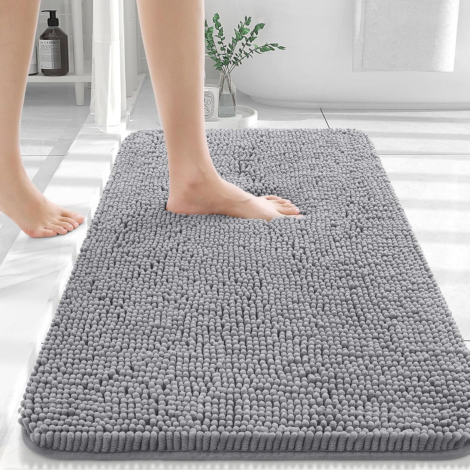Bathroom rug 30x20, super soft absorbent Chenille bath rug, rubber ...
