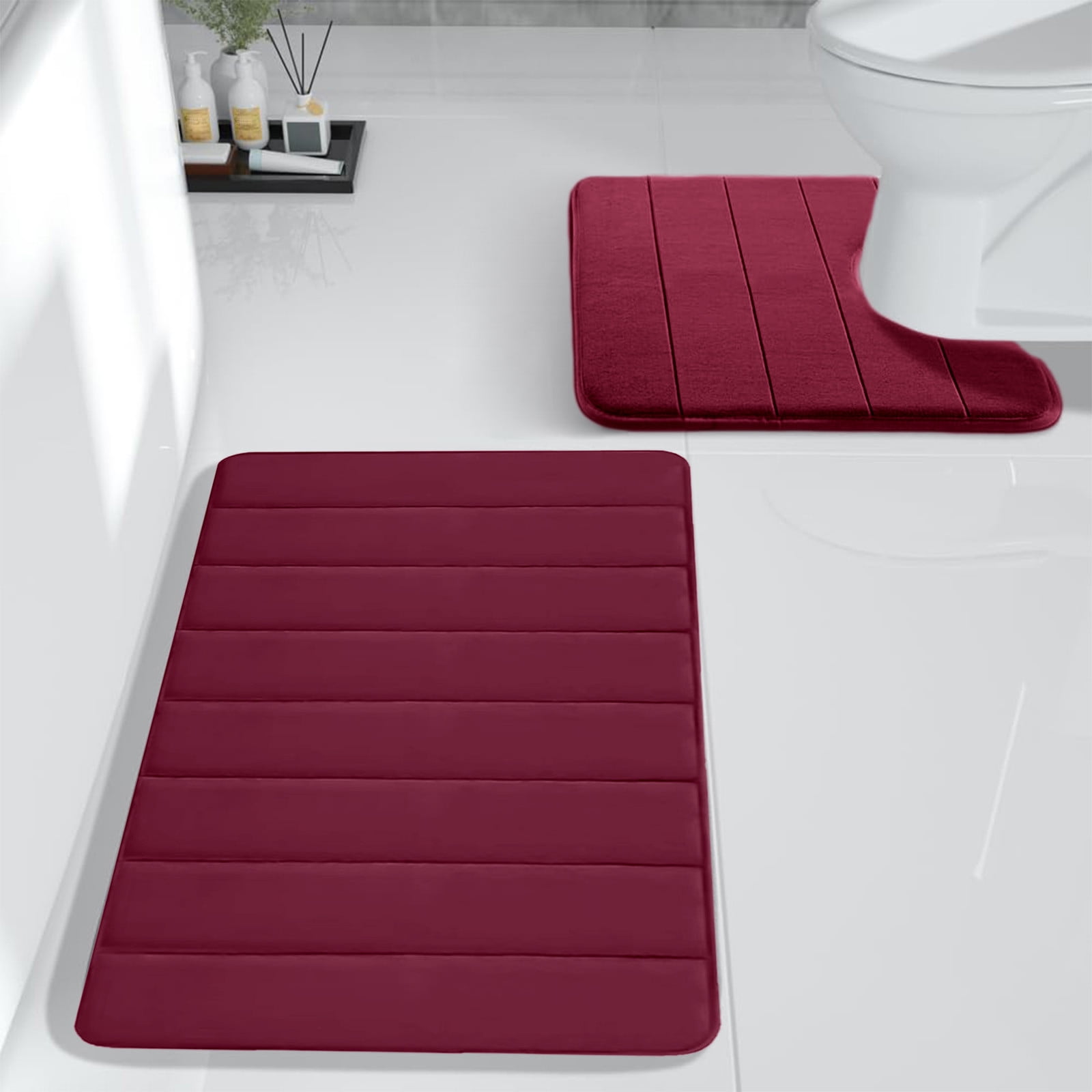 Bathroom rugs set includes 2pcs,Memory Foam Toilet Bath Mat U-Shaped ...