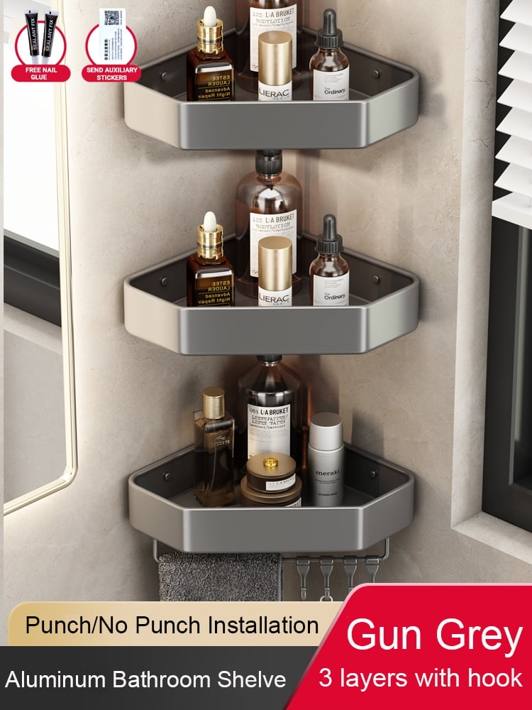 Bathroom shelf no drill corner space aluminum storage rack wall mounted ...