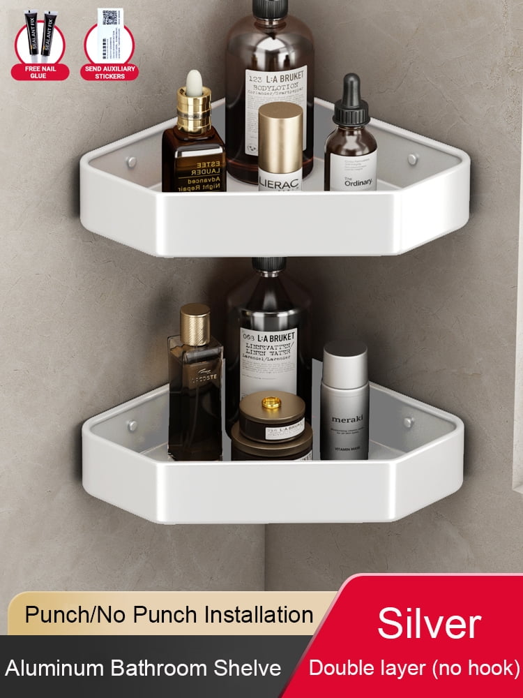 Bathroom shelf no drill corner space aluminum storage rack wall mounted ...