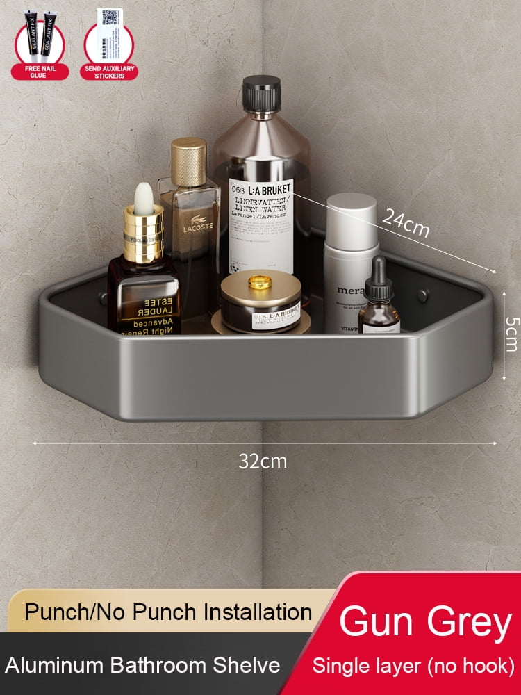 Bathroom shelf no drill corner space aluminum storage rack wall mounted ...