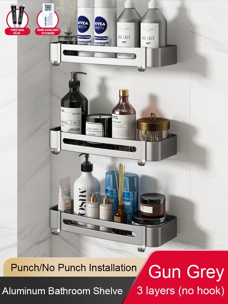 Bathroom shelf no drill corner space aluminum storage rack wall mounted ...