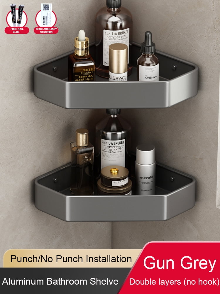 Bathroom shelf no drill corner space aluminum storage rack wall mounted ...
