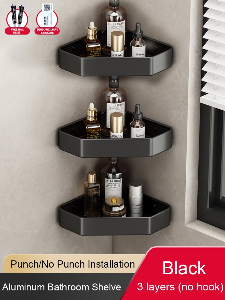Bathroom shelf no drill corner space aluminum storage rack wall mounted ...