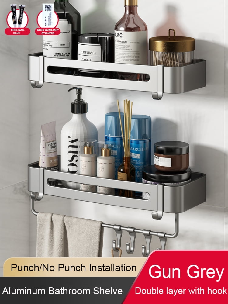 Bathroom shelf no drill corner space aluminum storage rack wall mounted ...