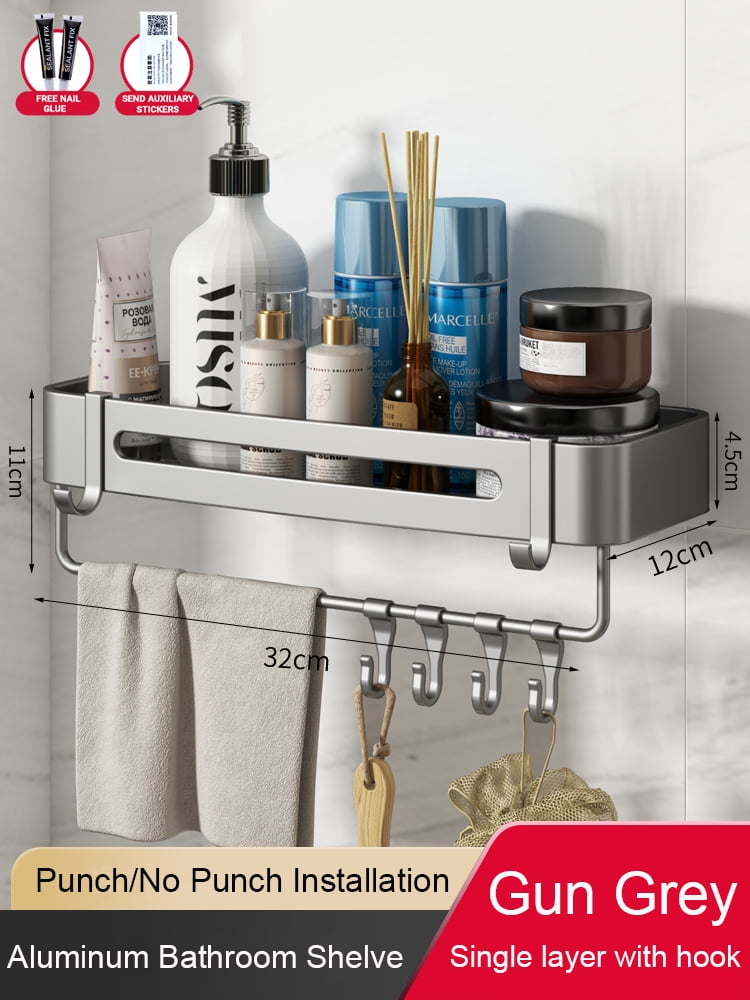 Bathroom shelf no drill corner space aluminum storage rack wall mounted ...