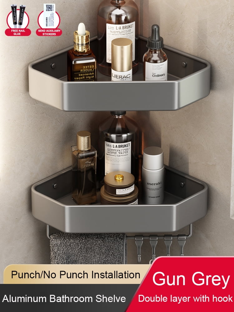 Bathroom shelf no drill corner space aluminum storage rack wall mounted ...