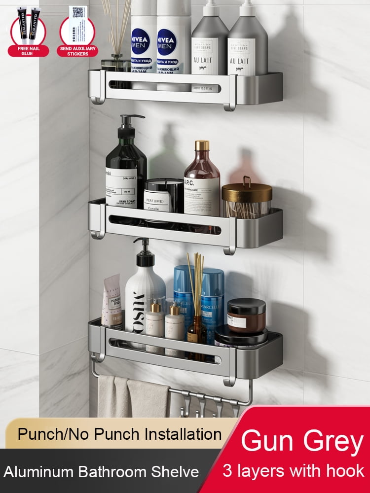Bathroom shelf no drill corner space aluminum storage rack wall mounted ...