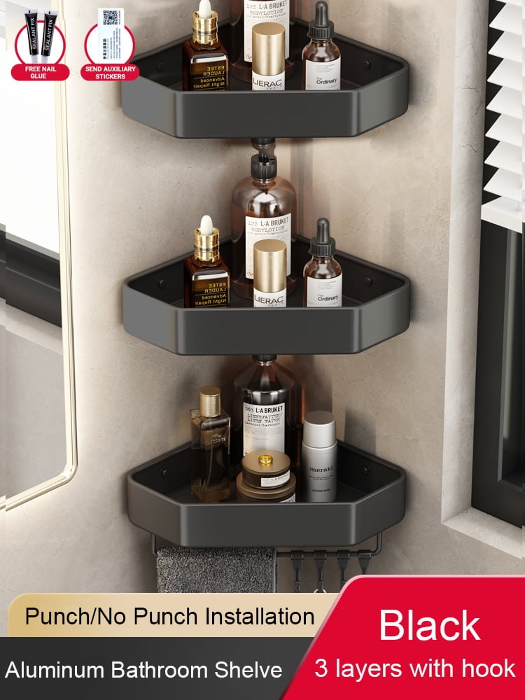 Bathroom shelf no drill corner space aluminum storage rack wall mounted ...