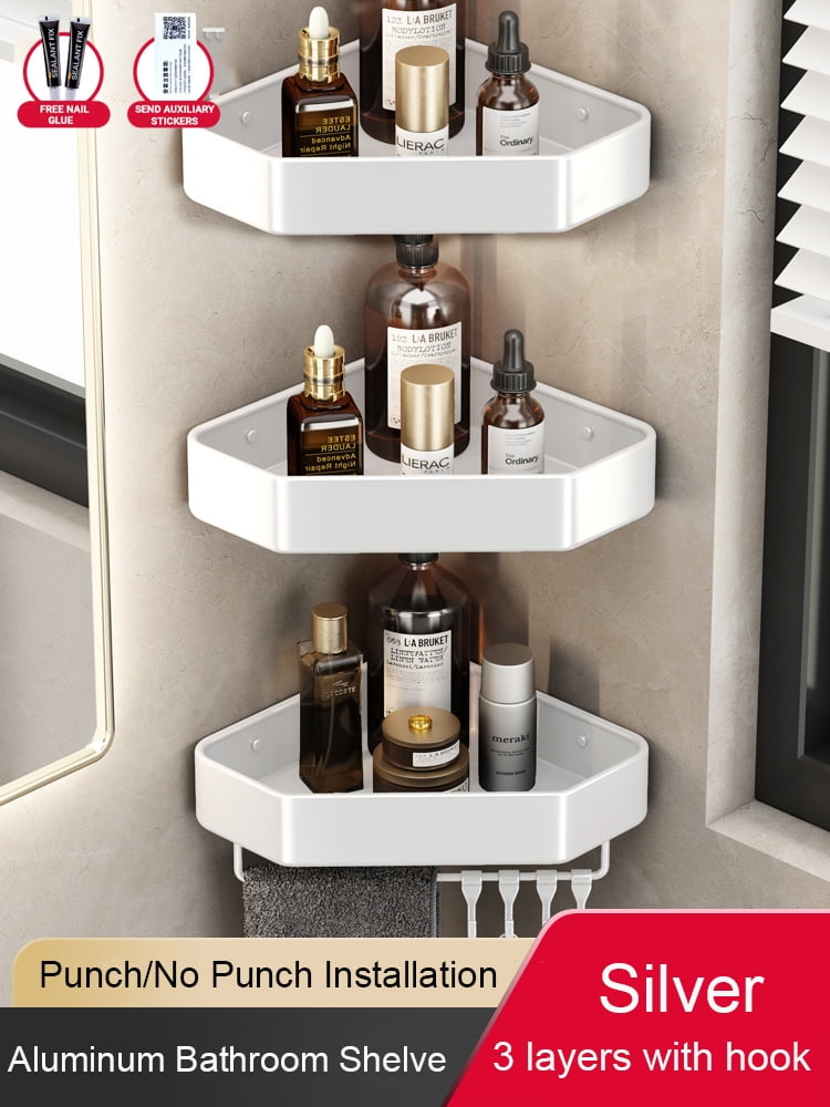 Bathroom shelf no drill corner space aluminum storage rack wall mounted ...