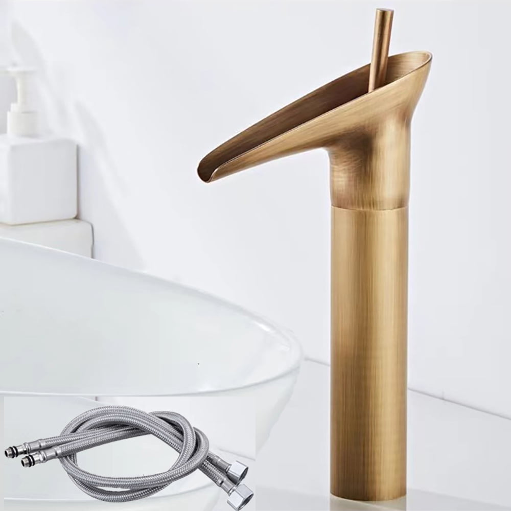 Bathroom tap antique brass, waterfall basin mixer high tap basin retro ...