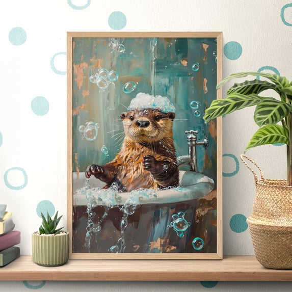 Bathroom wall art, cute sea otter gift, wildlife paintings for children ...