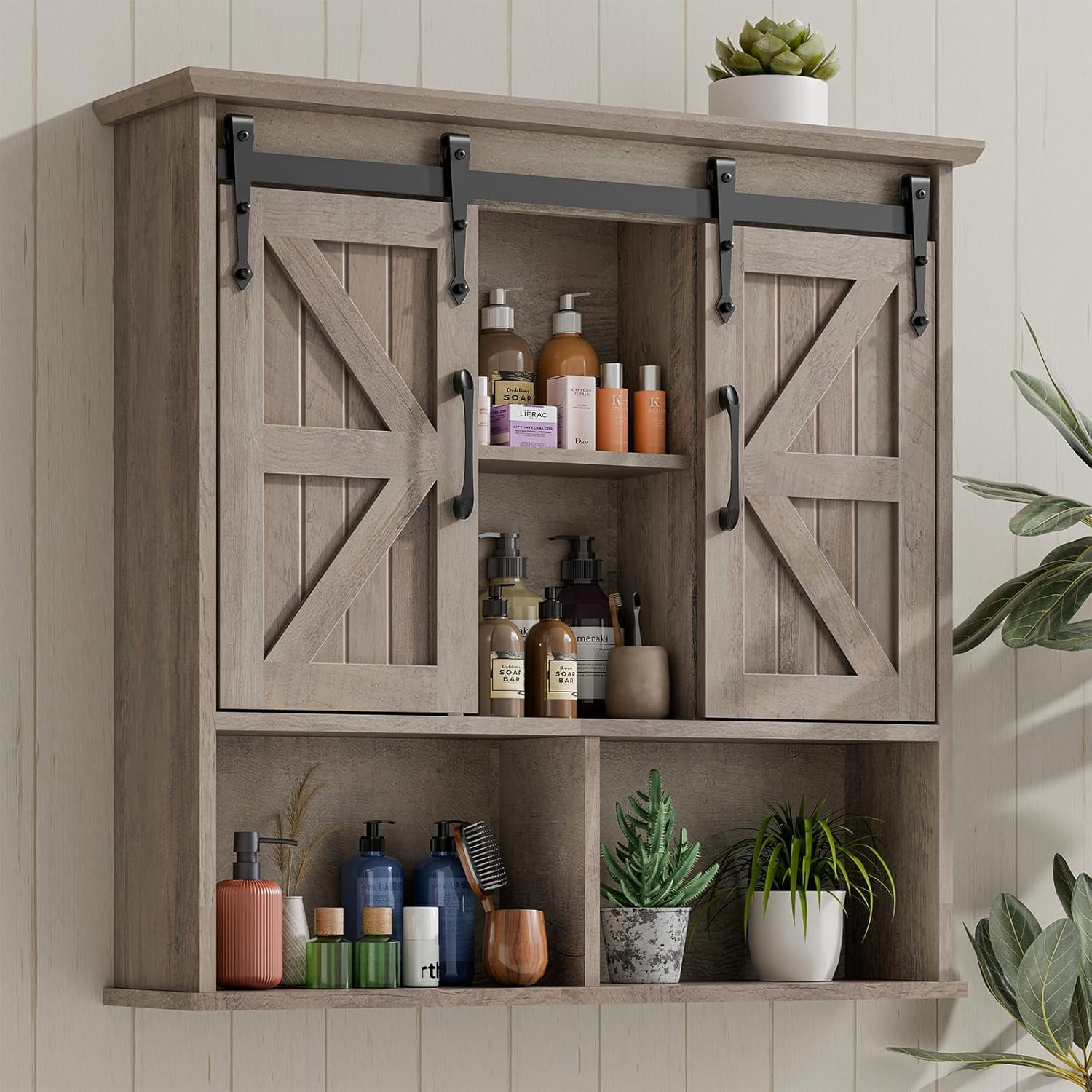 Bathroom wall cabinet, farmhouse wooden pharmacy cabinet, with double ...