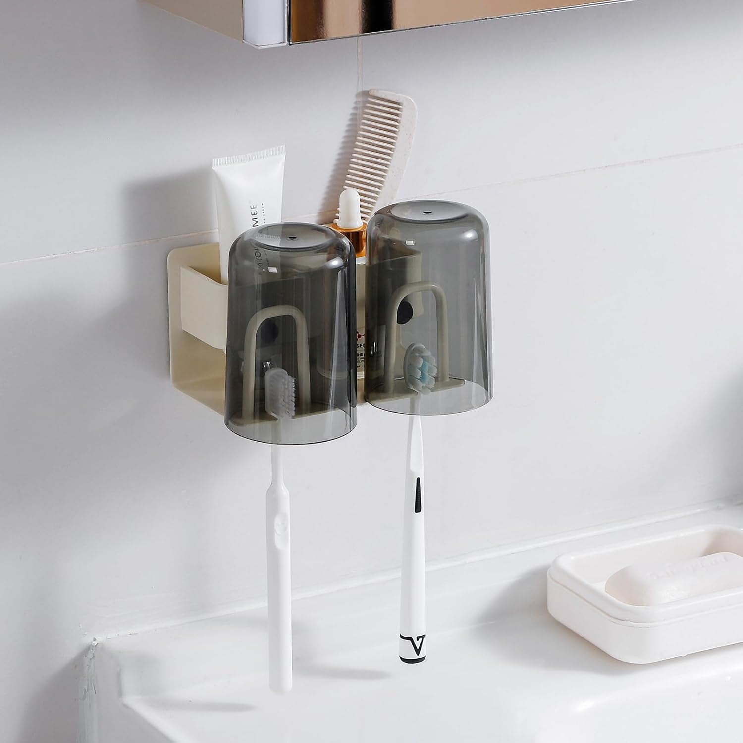 Bathrooms Toothbrush Holders, Drill-Free Toothbrush Holder Wall Mounted ...