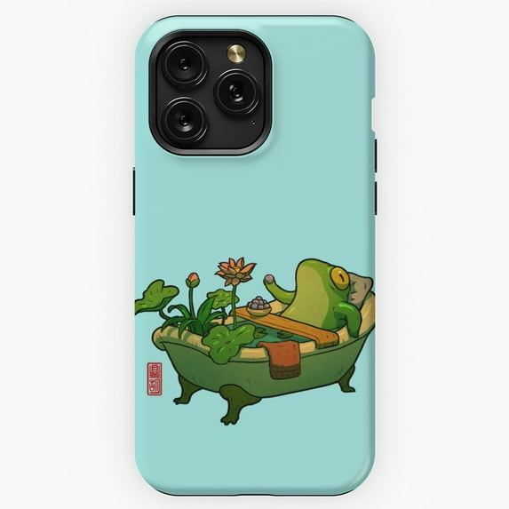 Bathtime Frog Relaxing Cute Art iPhone Case 17 through 11 Pro Max ...