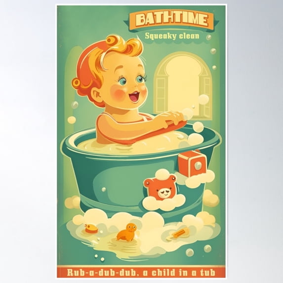 Bathtime Kid Retro (#02) [Create A Set!]- Vintage Wall Arttrendy Retro ...