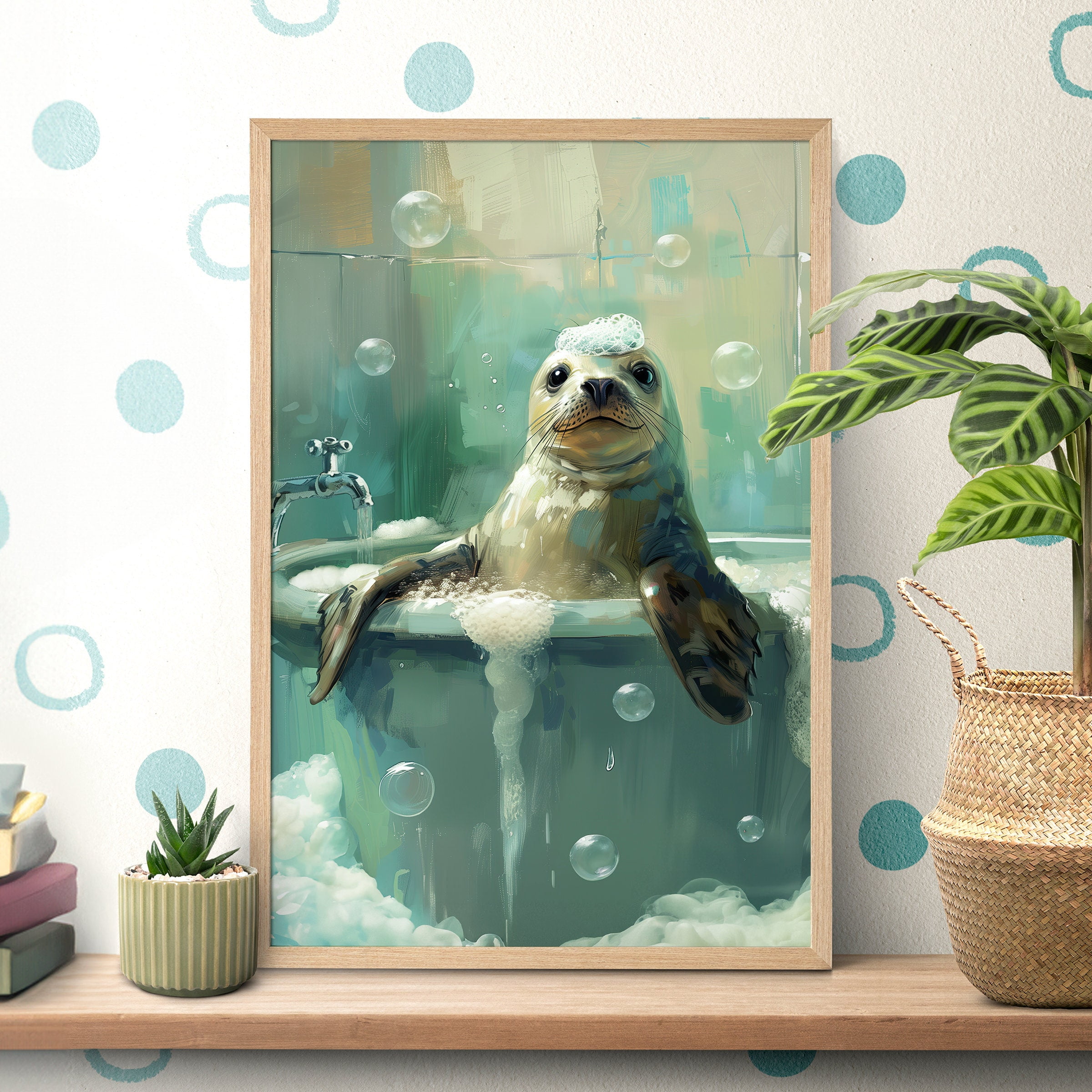 Bathtub Bubble Bath Seal Poster, Bathroom Wall Art, Seal Lover Gift ...
