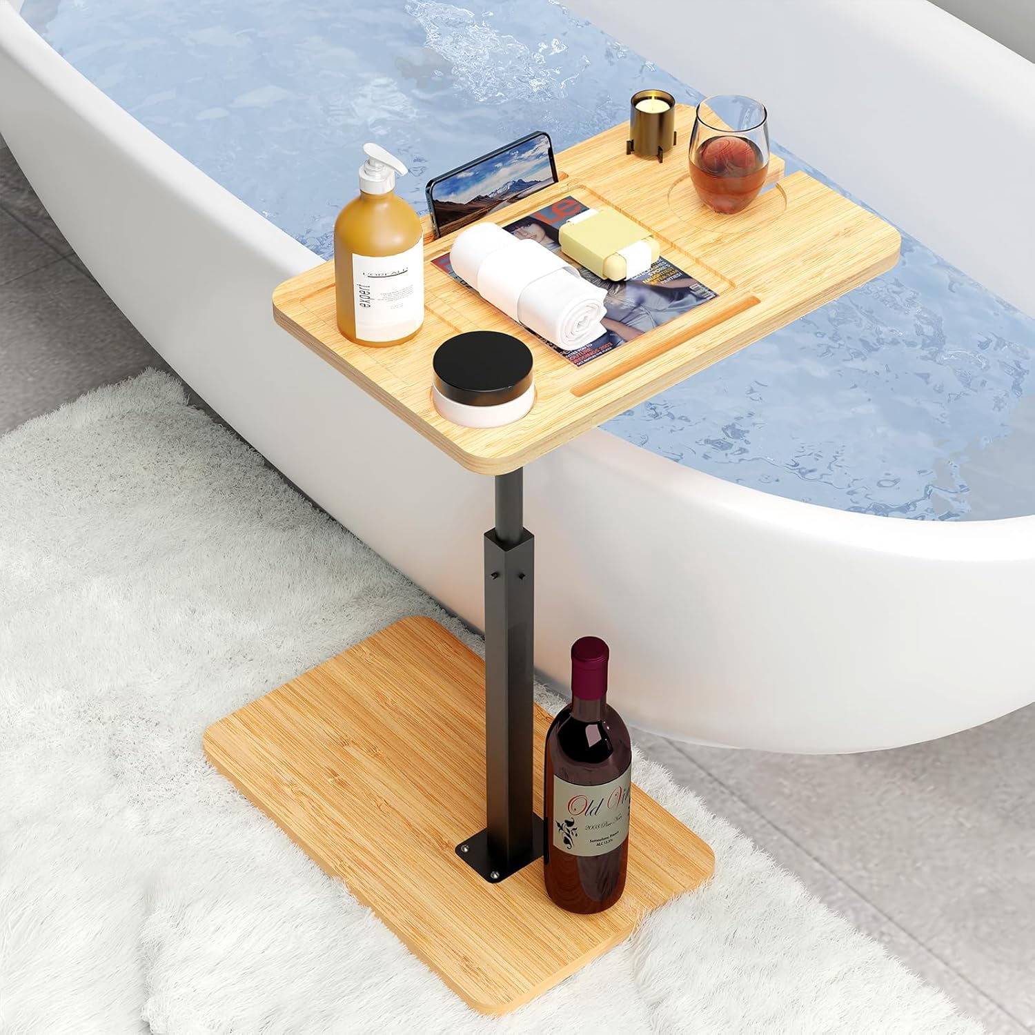 Bathtub Caddy Tray Table with Adjustable Height, Freestanding Bath ...