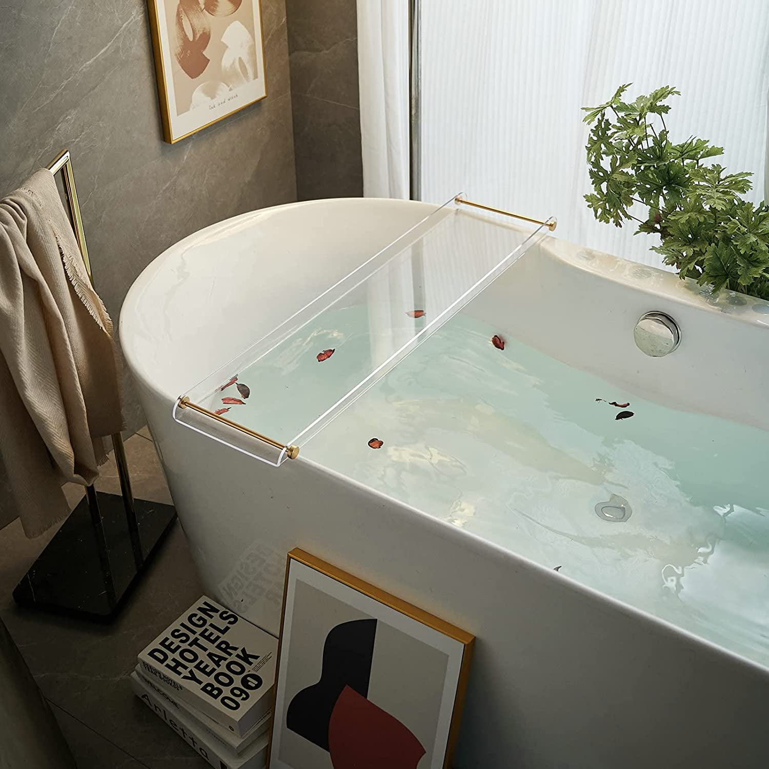 Bathtub Caddy Tray for Luxury Bathroom Bath tub Table Caddy Tray Shelf for Shower with Gold ...