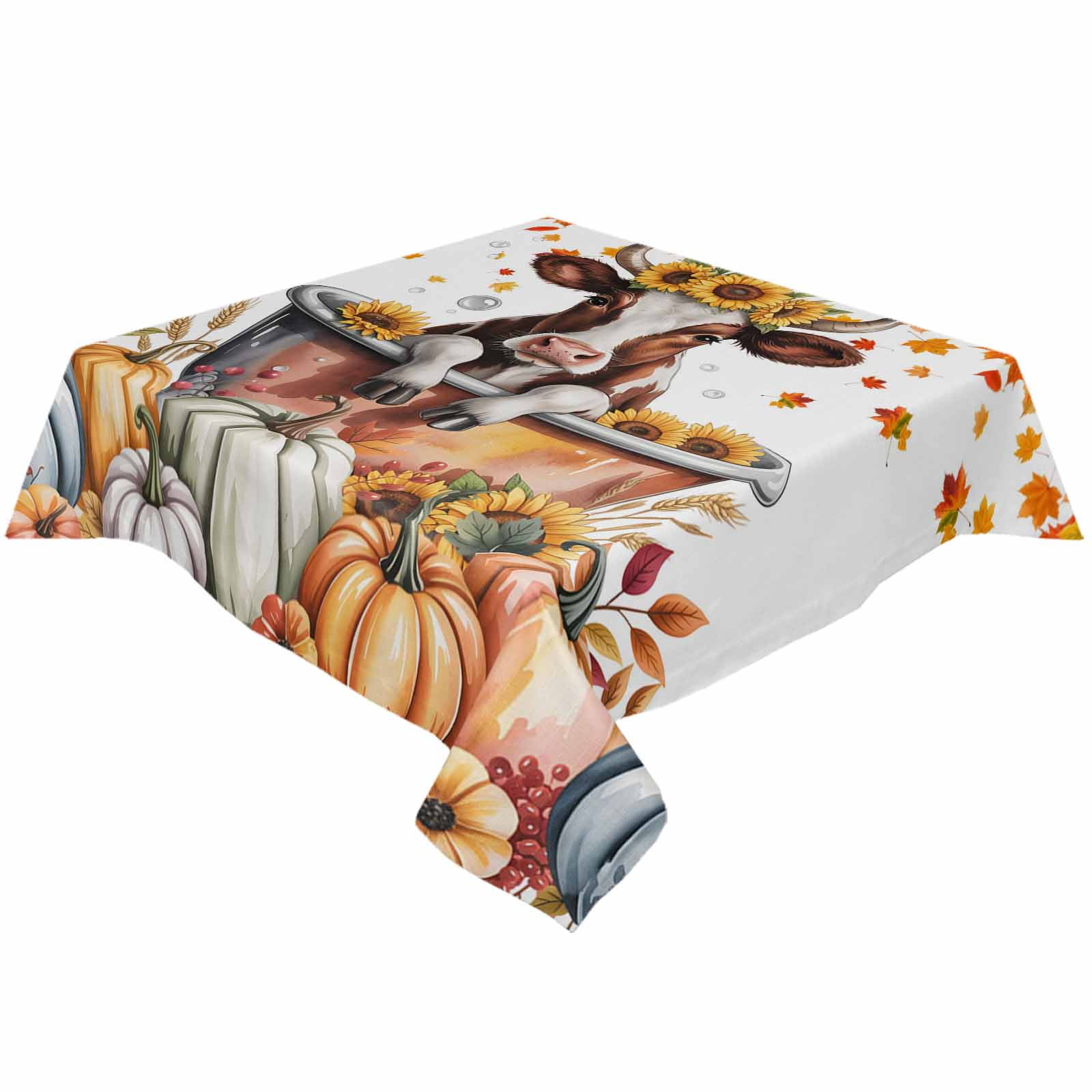 Bathtub Cow Fall Square Tablecloth Waterproof & Stainproof Tablecloths ...