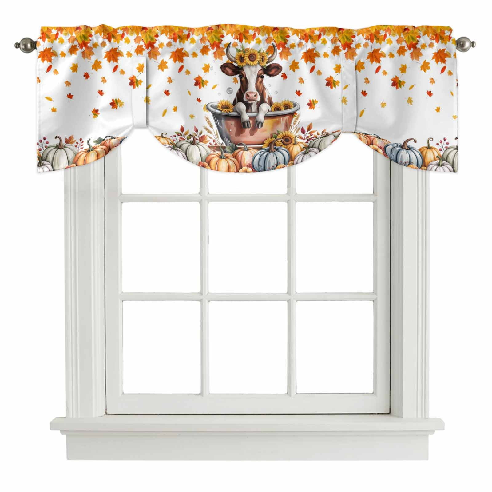Bathtub Cow Fall Tie Up Valance Curtains for Windows, Kitchen Curtains ...