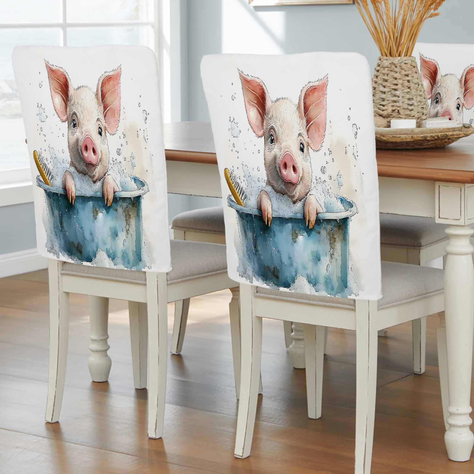 Bathtub Cute Pig Chair Back Covers, Funny Animal Modern Splash Ink Art ...