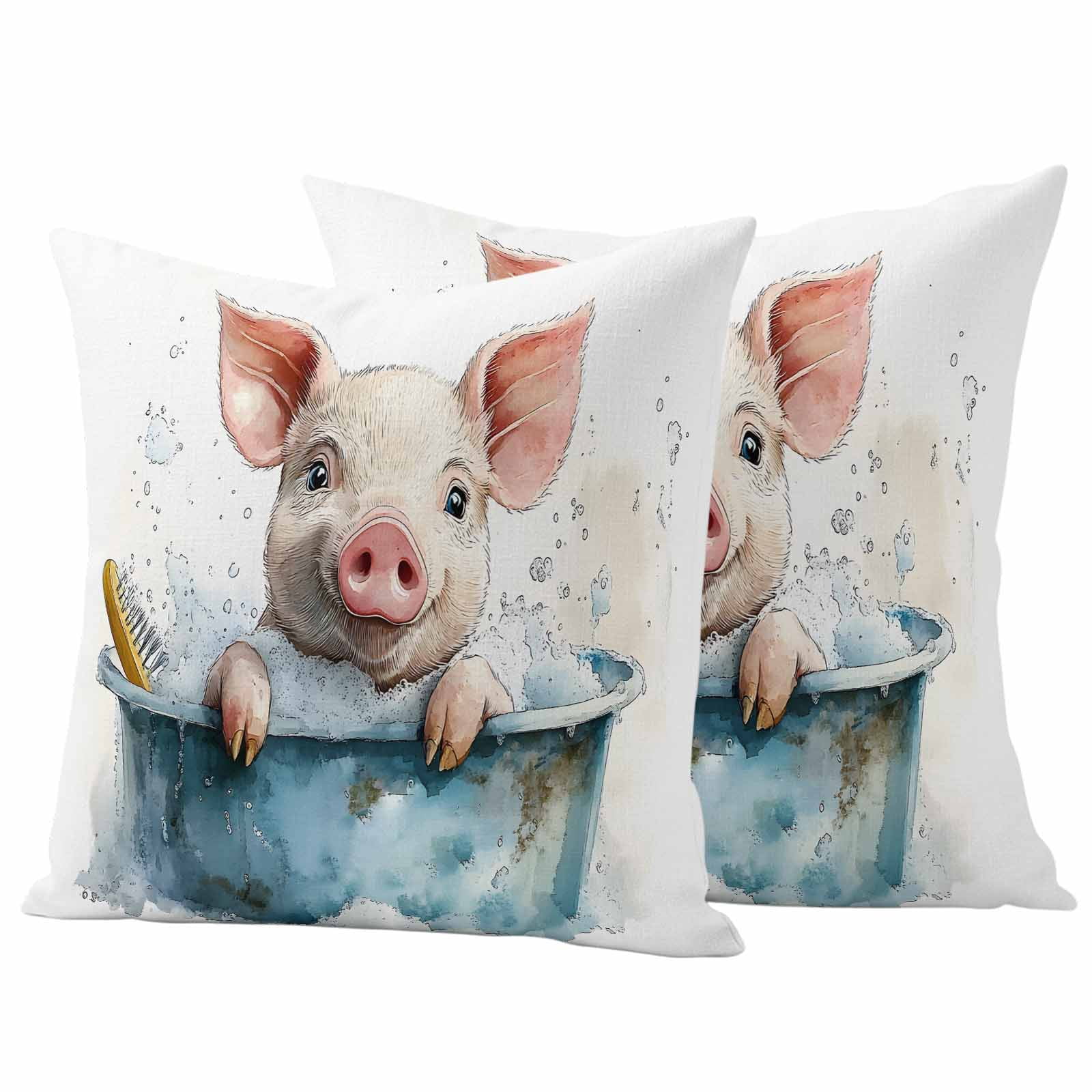 Bathtub Cute Pig Outdoor Pillow Covers 20"x20" Set of 2,Waterproof ...