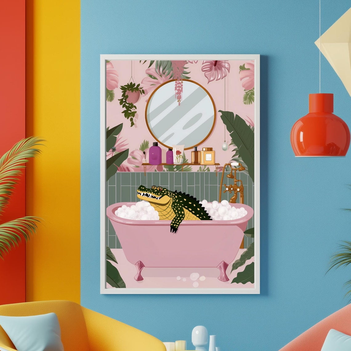 Bathtub Decor, Crocodile Painting, Crocodile Art, Maximalist Animal Art ...