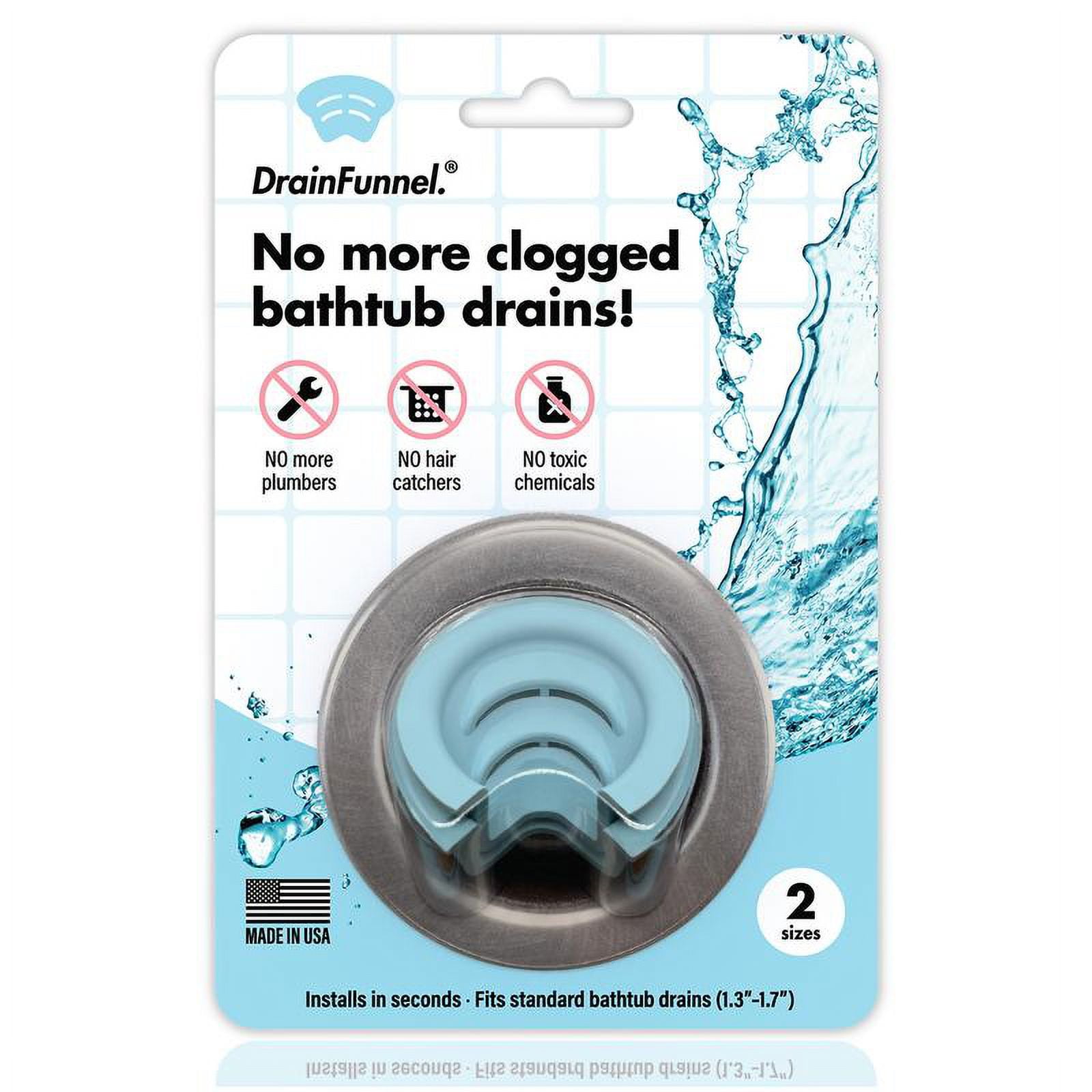 Bathtub Drain Funnel for Hair Clog Prevention, 2 Size Pack 1.3"-1.7 ...
