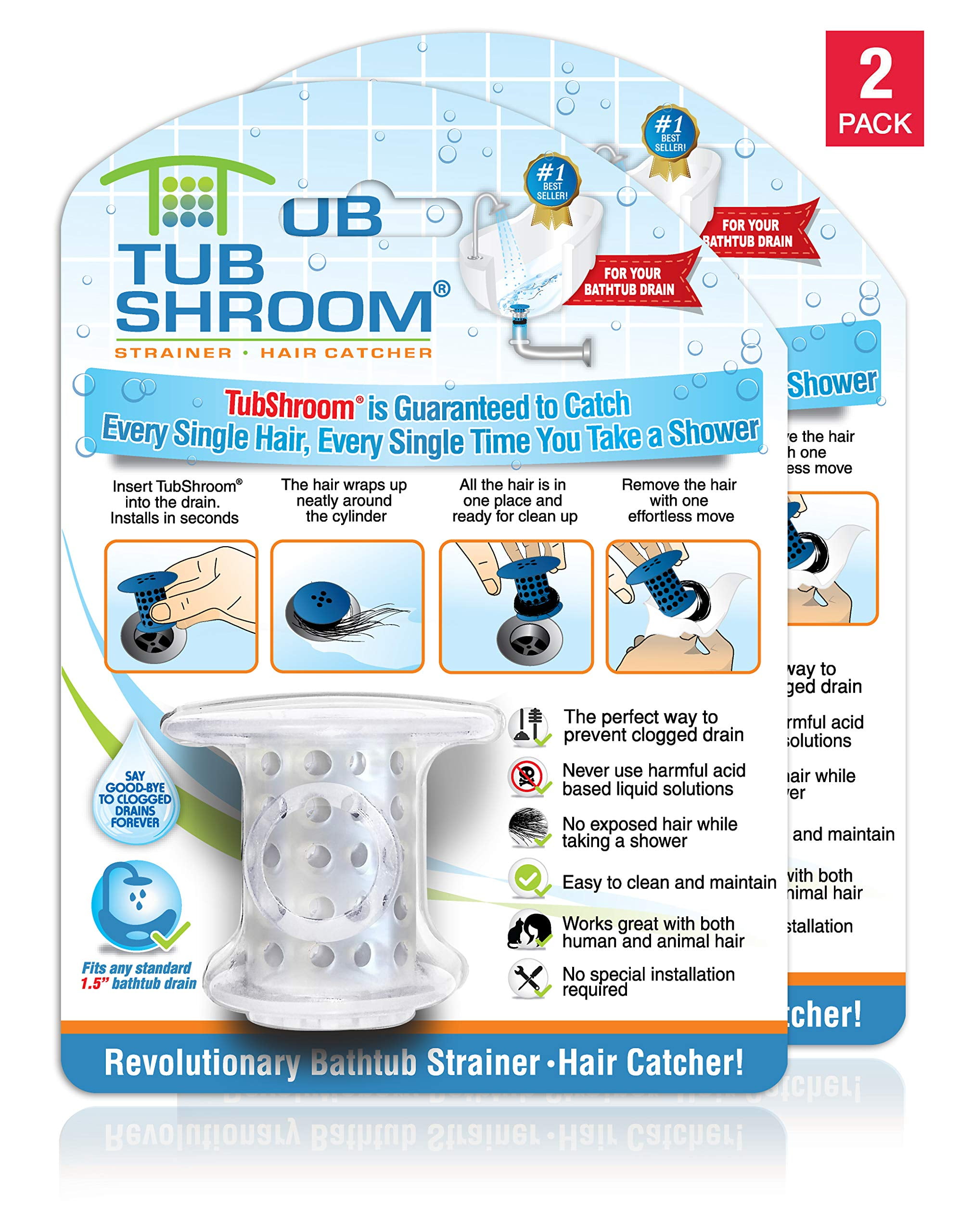 Bathtub Drain Hair Catcher Protector Snare, Clear 2 Count, Clog ...