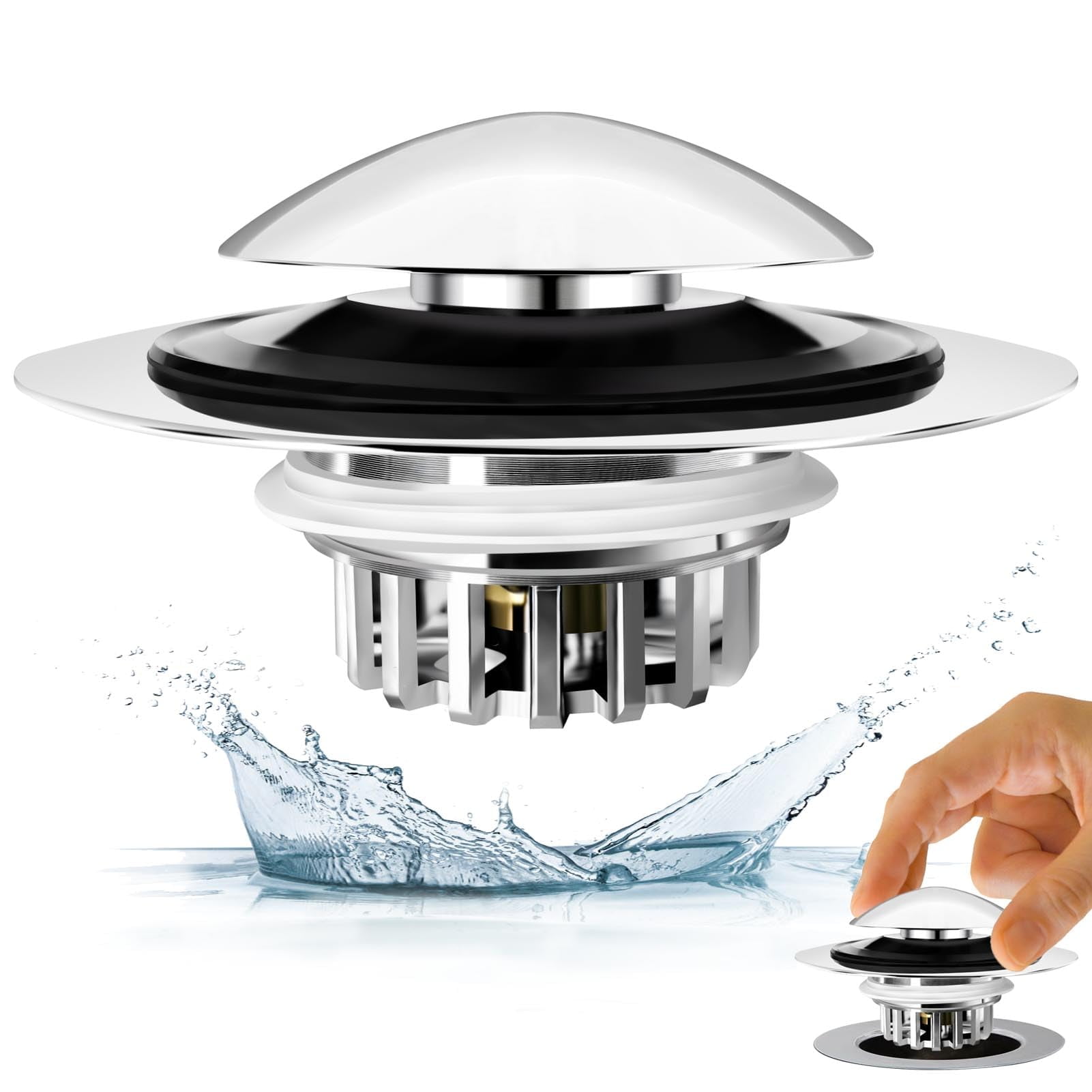 Bathtub Drain Stopper, Pop Up Drain Cover with Hair Catcher, Fits 1.45 ...