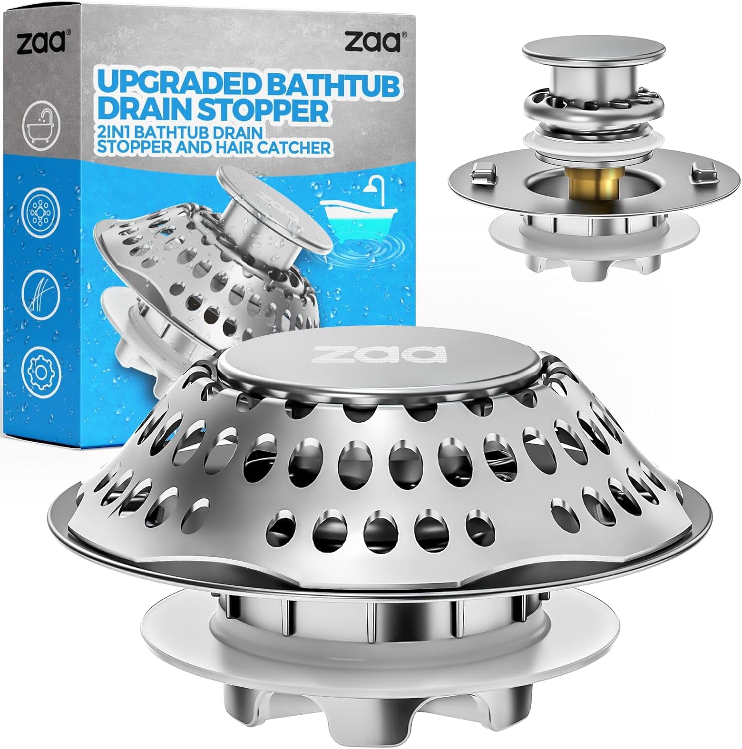 Bathtub Drain Stopper, Upgraded 2in1 Tub Stopper Cover and Hair Catcher ...