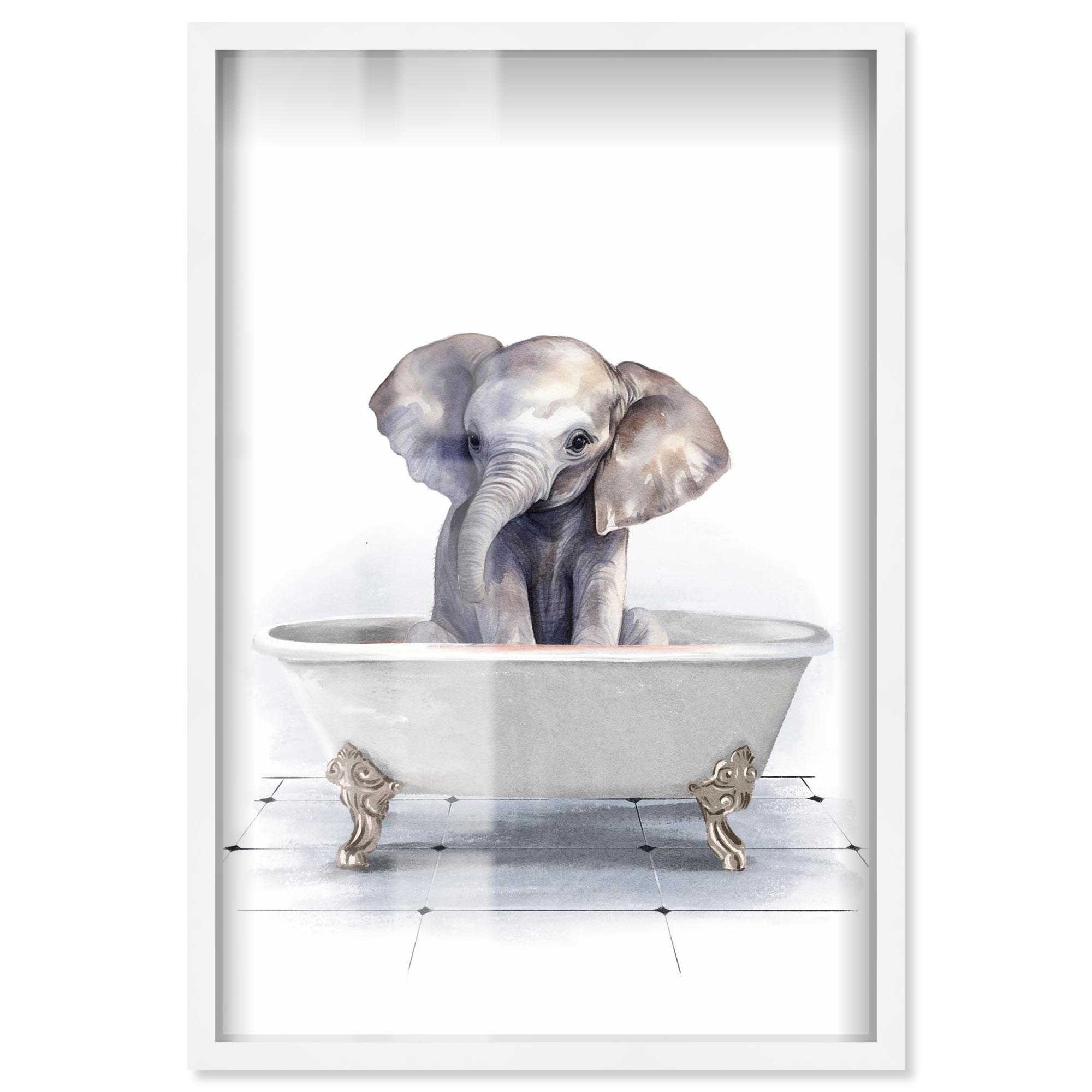 Bathtub Elephant Shadowbox Print Trendy Bathroom Art by Art Remedy ...