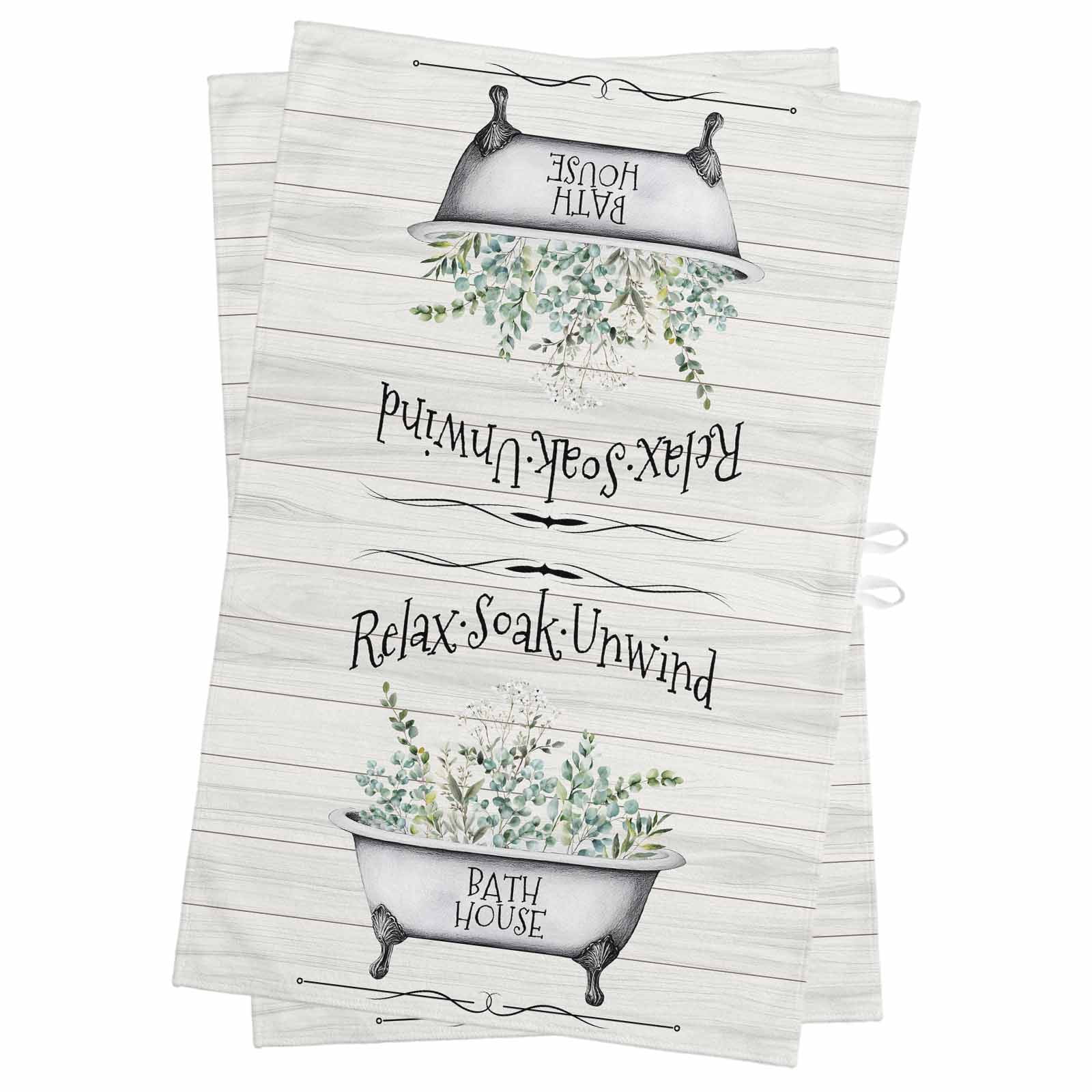 Bathtub Eucalyptus Leaves Kitchen Towels Set of 2, Water Absorbent Dish ...